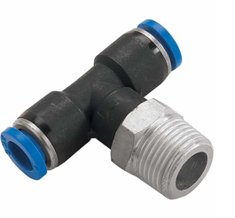 Metric Taper Male Centre Leg Tee Stud x Tube Metal Pneumatic Push-In F ...